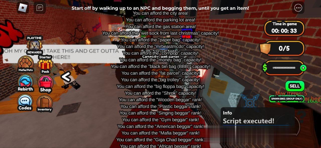 beg to escape poverty: Inf Money script Copy & Download - Krnl